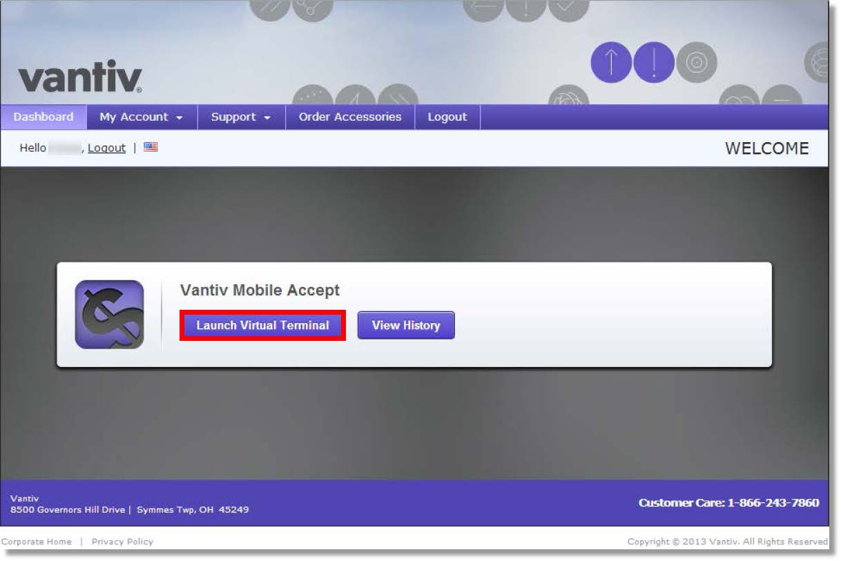 Launch Virtual Terminal for Vantiv Mobile Accept using the web interface - Asecare